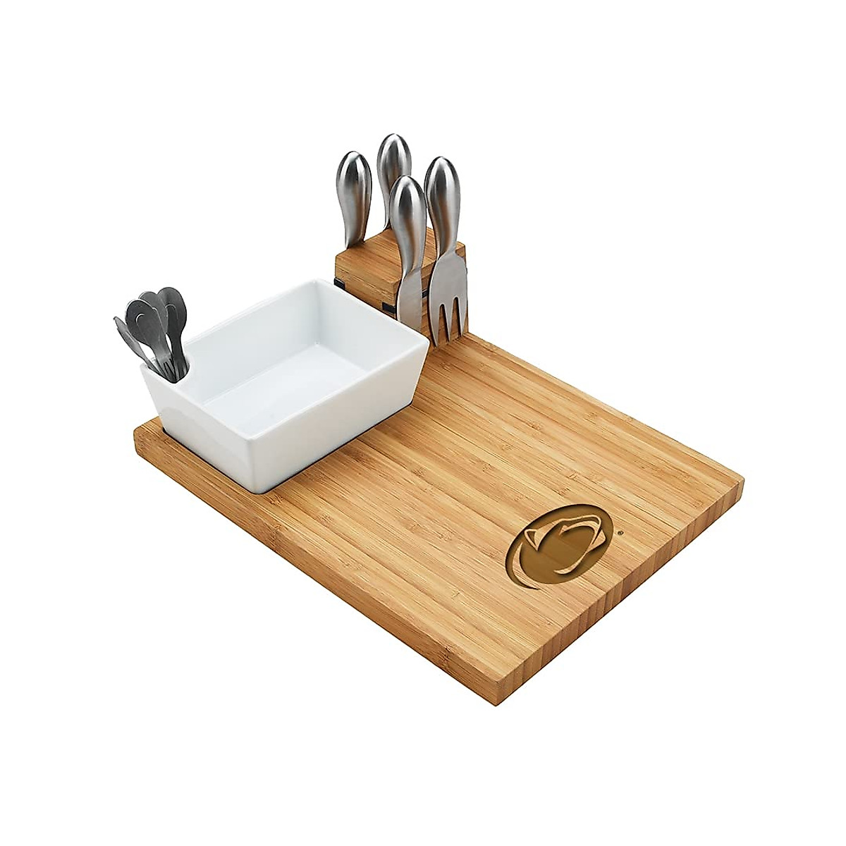 Picnic at Ascot NCAA Penn State Nittany Lions Officially Licensed Bamboo Cheese/Charcuterie Board with knife Set & cheese Markers