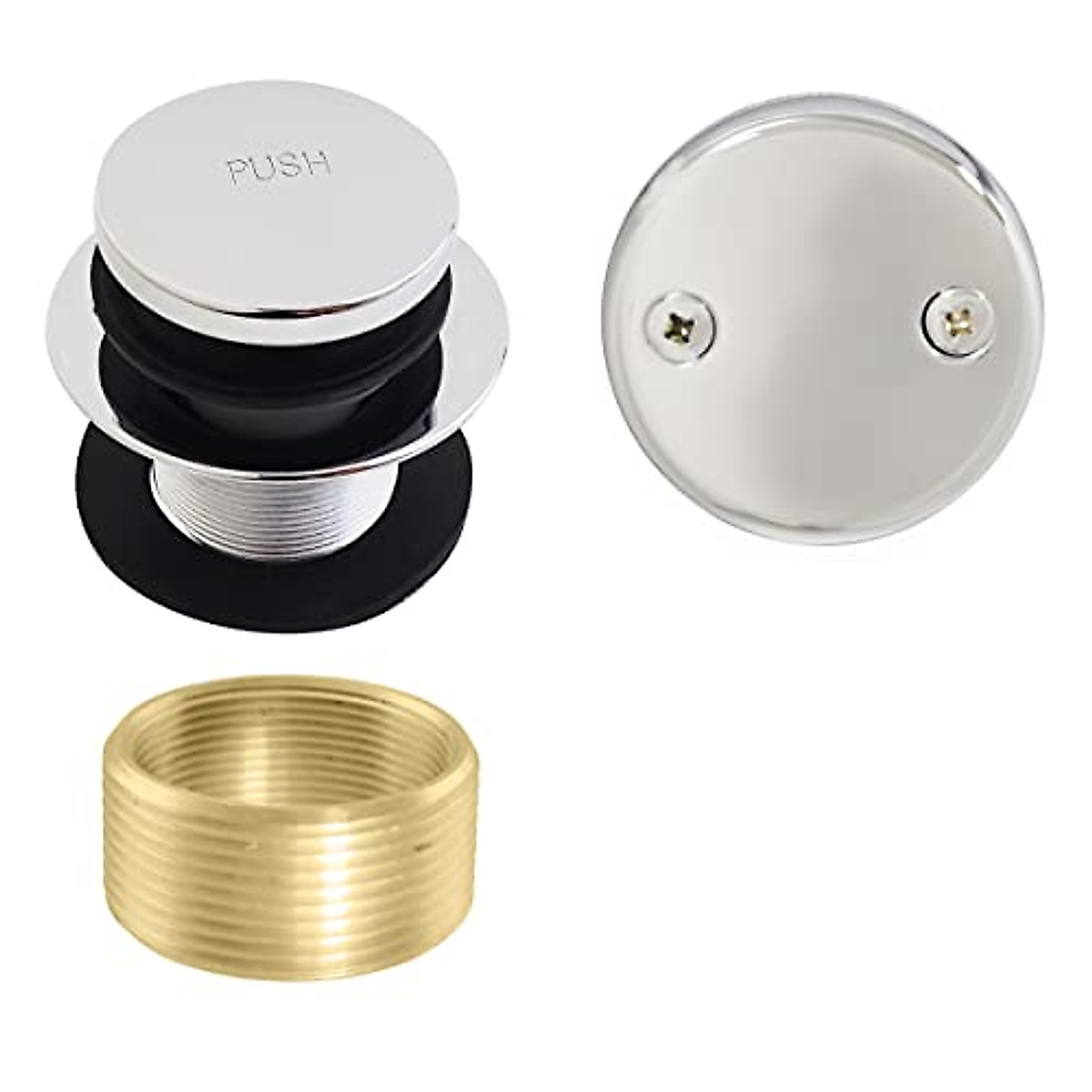 Westbrass Universal Fine or Coarse Thread Replacement Tip-Toe Strainer Drain with 2-Hole Faceplate, Polished Chrome, D93K-26