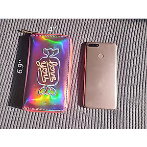 NC Slim Pink wallets for Girls Women, Cute Holographic Luminous Zipper Card Holder Cellphone Handbag Clutch Purse Wallet for Little Girls