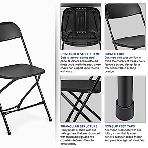 AJP Distributors 10 Pack 650 lb. Capacity Premium Plastic Folding Chairs Wedding Party Outdoor Indoor Office Meeting House Dinner Diner Black