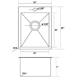 VALISY 15x20 Inch Bar Sink Drop In Kitchen Sink Topmount Stainless Steel Small Workstation Kitchen Bar Sink，Single Bowl Kitchen Sink for Laundry Wet Bar Prep RV Office Outdoor Yard