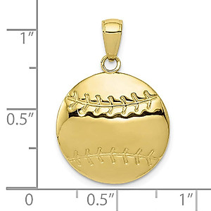 Solid 10k Yellow Gold Diamond-Cut Baseball Charm Pendant