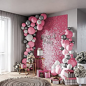 HOUSE OF PARTY Pink Shimmer Wall Backdrop - 24 Panels Round Sequin Shimmer Backdrop for Birthday Decorations | Wedding, Graduation & Bachelor Party Supplies