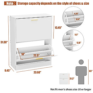JOZZBY Shoe Cabinet Storage for Entryway, Slim White Hidden Shoe Organizer Cabinet with 2 Flip Drawers, Wooden Narrow Shoe Rack with 2 Tier Freestanding for Hallway, Living Room