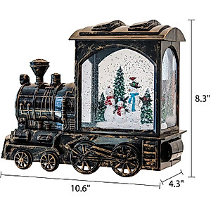 GenSwin Lighted Christmas Snow Globe Lantern, Battery Operated Snowman Musical Train LED Water Glittering with 6H Timer, Christmas Home Decoration Gift(Copper)
