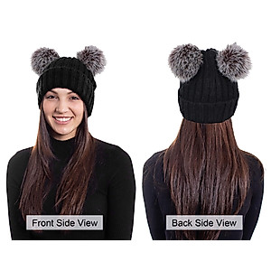 Arctic Paw Women's Black Beanie for Winter Chunky Knit Pompom Ski Snowboard Beanie Hat