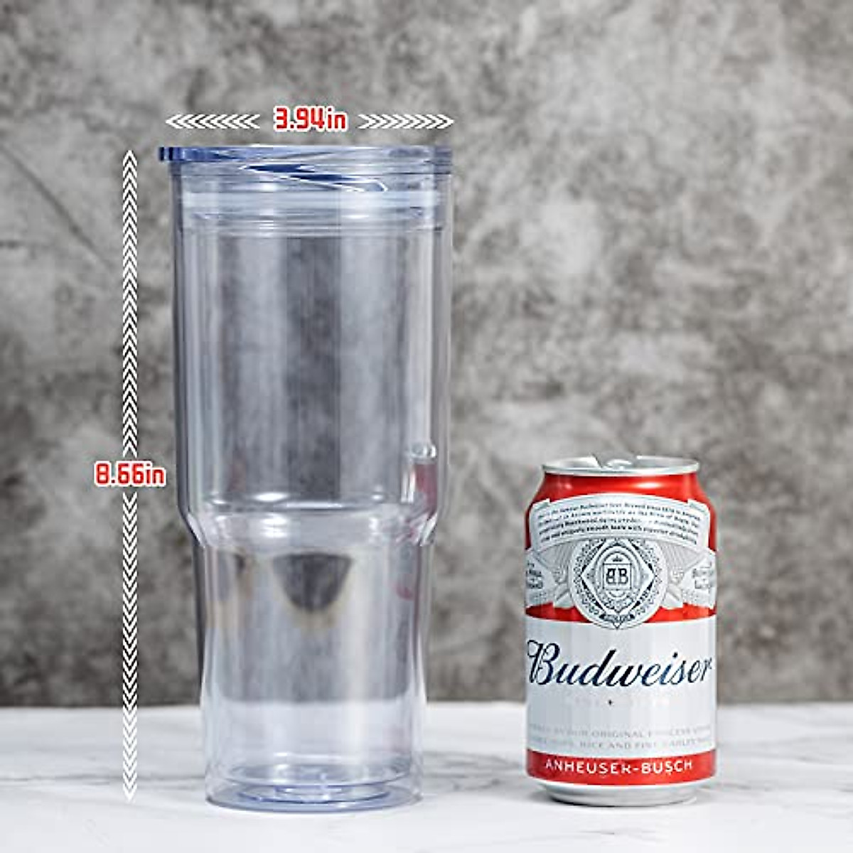 MEWAY 30oz/2 pcs Classic Insulated Tumblers,Double Wall Acrylic Tumbler with Lid，Reusable Plastic Insulated Tumblers with Straw，for cold drinks, sand ice, whatever you like(transparent,2 pack)