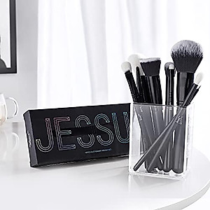 Jessup Makeup Brush Set 10pcs Black Make up Brushes Set Professional with Natural Synthetic Hair for Foundation Blending Blush Concealer Eyeshadow Eyebrow Eyeliner, T323