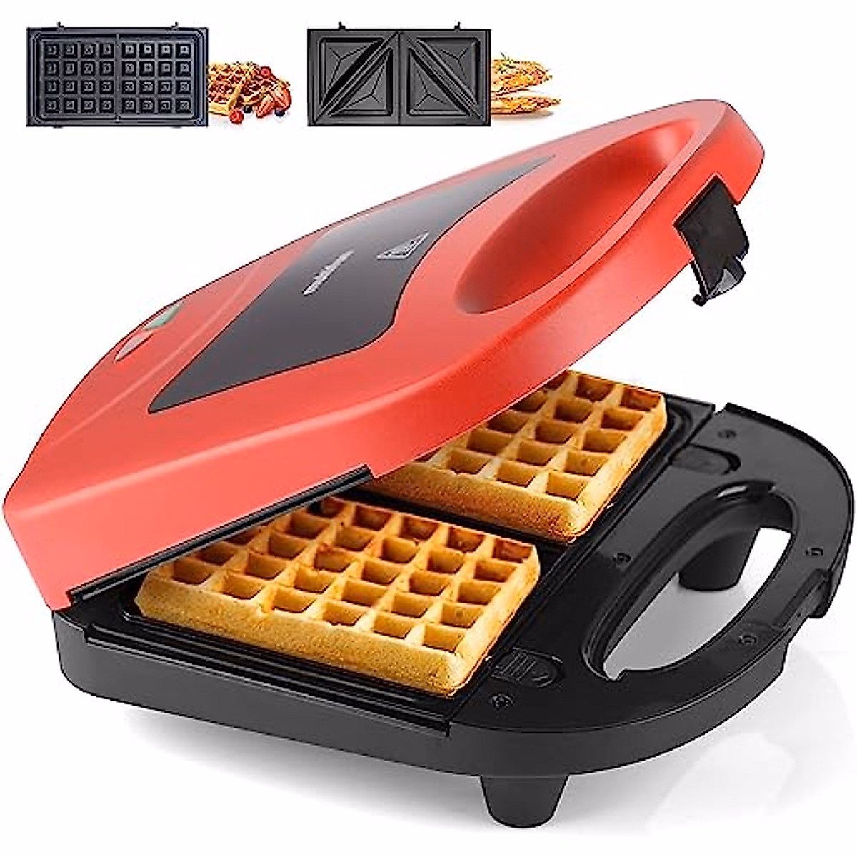 Sandwich Maker, Waffle Maker, multifun 2-in-1 Removable Non-Stick Plates,Food Grade Premium Stainless Steel, LED Indicator Lights,Cool Touch Handle, Suitable for Breakfast, Lunch, Snacks, 750W