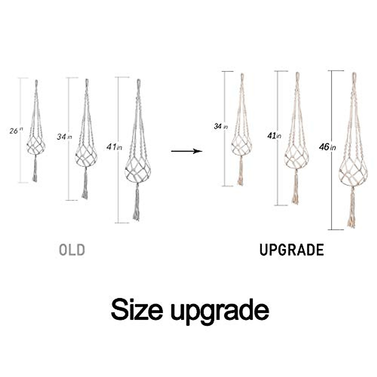 AOMGD 3 Pack Macrame Plant Hanger with 3 Hooks, Different Size Hanging Planters for Indoor Plants Holder,Large 46"/41"/34",Ivory