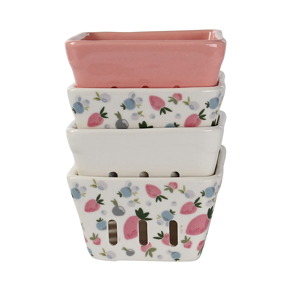 7Penn Ceramic Berry Basket Colander Fruit Bowl, Set of 4 - Decorative Ceramic Fruit Carton for Produce Storage