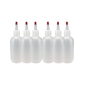 Medical Sales Supply Squeeze Bottles, LDPE Plastic, Natural Boston Round with Yorker Spout, Red Caps - 6 Pack (8oz)
