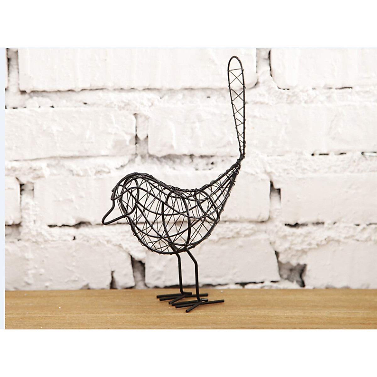 Yardwe Metal Iron Wire Bird Figurines Creative Animal Collectible Statue Sculpture Desktop Ornament for Home Office Garden Decoration (Black)