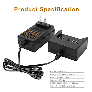 Shentec 18V Li-ion Slide-in Style Battery Charger Compatible with Bosch 18V BAT609 BAT609G BAT618 BAT618G BAT619 BAT619G BAT610G 2607336169 2607336170 2607336236 2607336091 2607336092