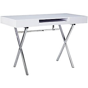 Kings Brand Furniture Contemporary Style Home & Office Desk, White/Chrome
