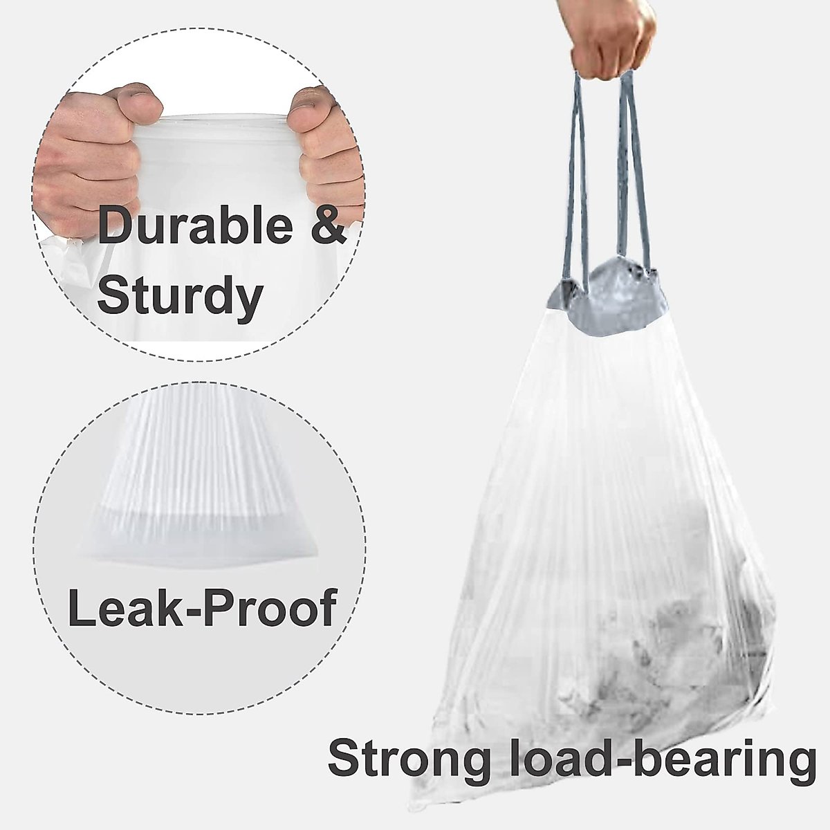 Code V 200 Count Heavy Duty Drawstring Trash Bags THICK White Garbage Can Liners 4.2-4.8 Gallon / 16-18 Liter Heavy Duty White Drawstring Garbage Liners