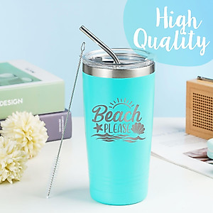 Onebttl Beach Gifts for Women or Men, 20oz Vacuum Insulated Stainless Steel Travel Tumbler with Lid, Beach Themed Gifts, Gifts for Beach Lovers, Blue (Beach Please)