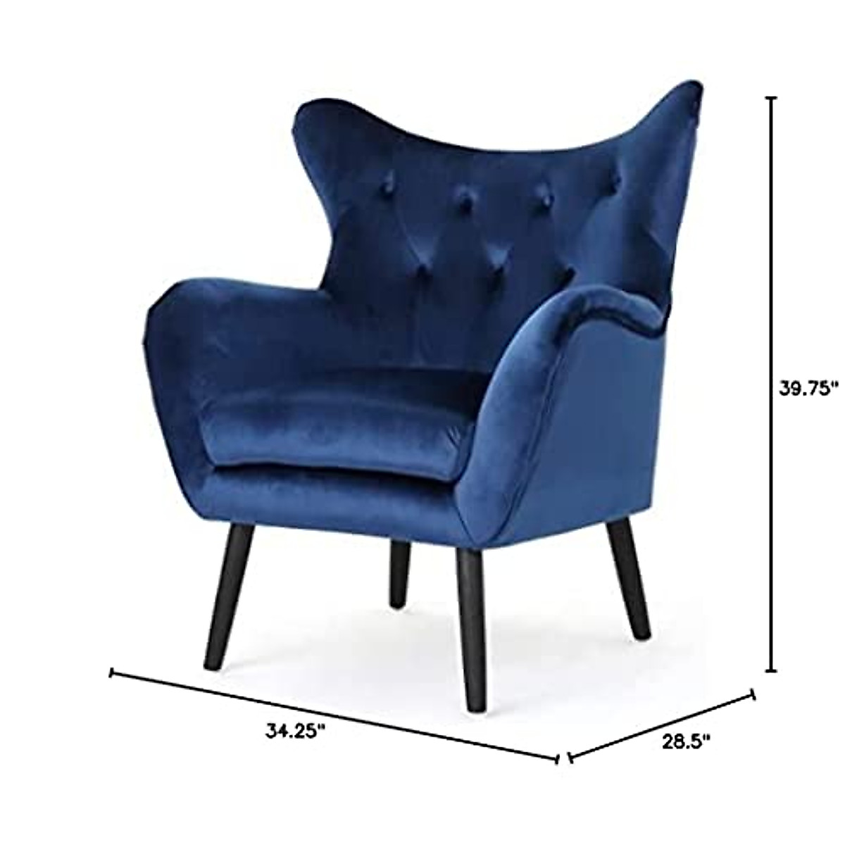 Christopher Knight Home Seigfried Mid-Century Velvet Arm Chair, Navy Blue / Black, 28.5D x 34.25W x 39.75H in
