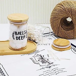 Glass Qtip Holder and Cotton Ball Holder Set with Bamboo Tray, Apothecary Jars with Lids for Bathroom Organization, Clear Farmhouse Bathroom Dispenser Canisters Organizer for Swabs Pads Balls Jewelry