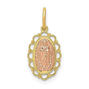 IceCarats 14K Two Tone Gold Our Lady of Guadalupe Virgin Mary Necklace Virgencita Maria Rosa Pendant Catholic Christian Holy Mother Medallion Charm Only