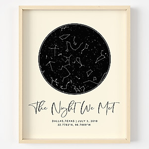 Personalized Star Map With Specific Dates & Place - Custom Constellation Map Print, Unframed- Special Occasion Star Chart Wall Art- Great Anniversary, Engagement, Wedding Romantic Gift (Cream)