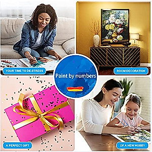 MONDART Paint by Numbers Kits DIY Oil Painting Home Decor Wall Value Gift - Animals in The Forest 16X20 Inch (No Frame)