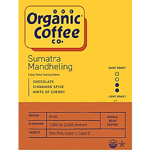 The Organic Coffee Co. Whole Bean Coffee - Sumatra Mandheling (2lb Bag), Medium Roast, USDA Organic