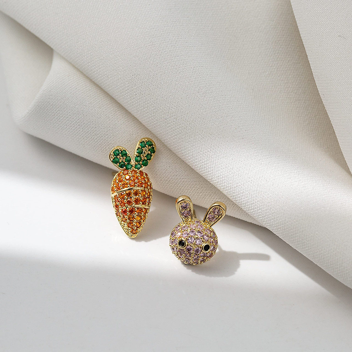 Funny Easter Bunny And Carrot Stud Earrings All CZ Stones Stud Earrings For Women