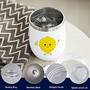 silichee 20 Oz Stainless Steel Wine Tumbler with Lid Cute Smiling Happy Lemon Glass Lemonade Insulated Tumblers Vacuum Coffee Mugs for Hot and Cold Drinks,Coffee,Wine