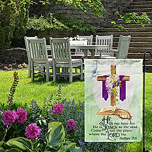 He is Risen Garden Flags 12x18inch Burlap, Easter Religious Cross Flags for Spring Holiday Yard Decorations Outdoor Matthew 28:6