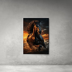 Majestic Black Stallion Galloping In The Clouds, Black Horse On Salt Flats, Canvas Print, Black Horse Print, Black Horse Wall Art, Canvas, Art Decor