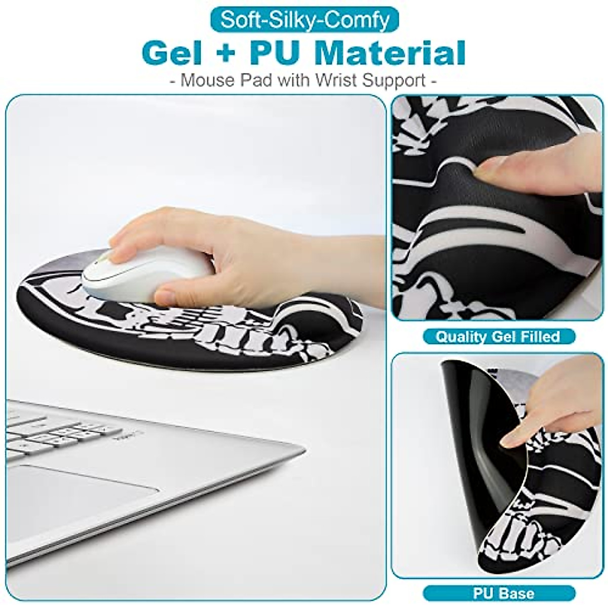 Large Mouse Pad with Wrist Rest Dia 9.45 inch, Mouse Pads for Desk, Cute Round Ergonomic Mouse Pad, Gel Mousepad Wrist Support for Computer Laptop Gaming Home Office Decor-Funny Skull