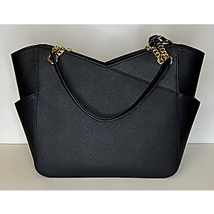 Michael Kors Women's Jet Set Travel Large Chain Shoulder Bag (Large, Black/Gold)