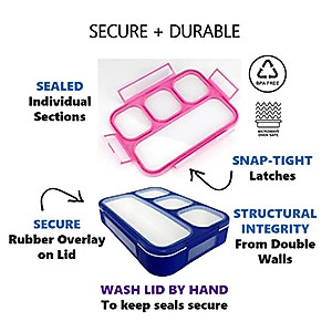 Bento Lunch-Box for Kids and Adults: Leakproof Lunch Boxes with 4 Compartments, Divided Containers for Boys Girls Women Men - School Work Portion Container, Utensils, Blue + Rose Pink Set