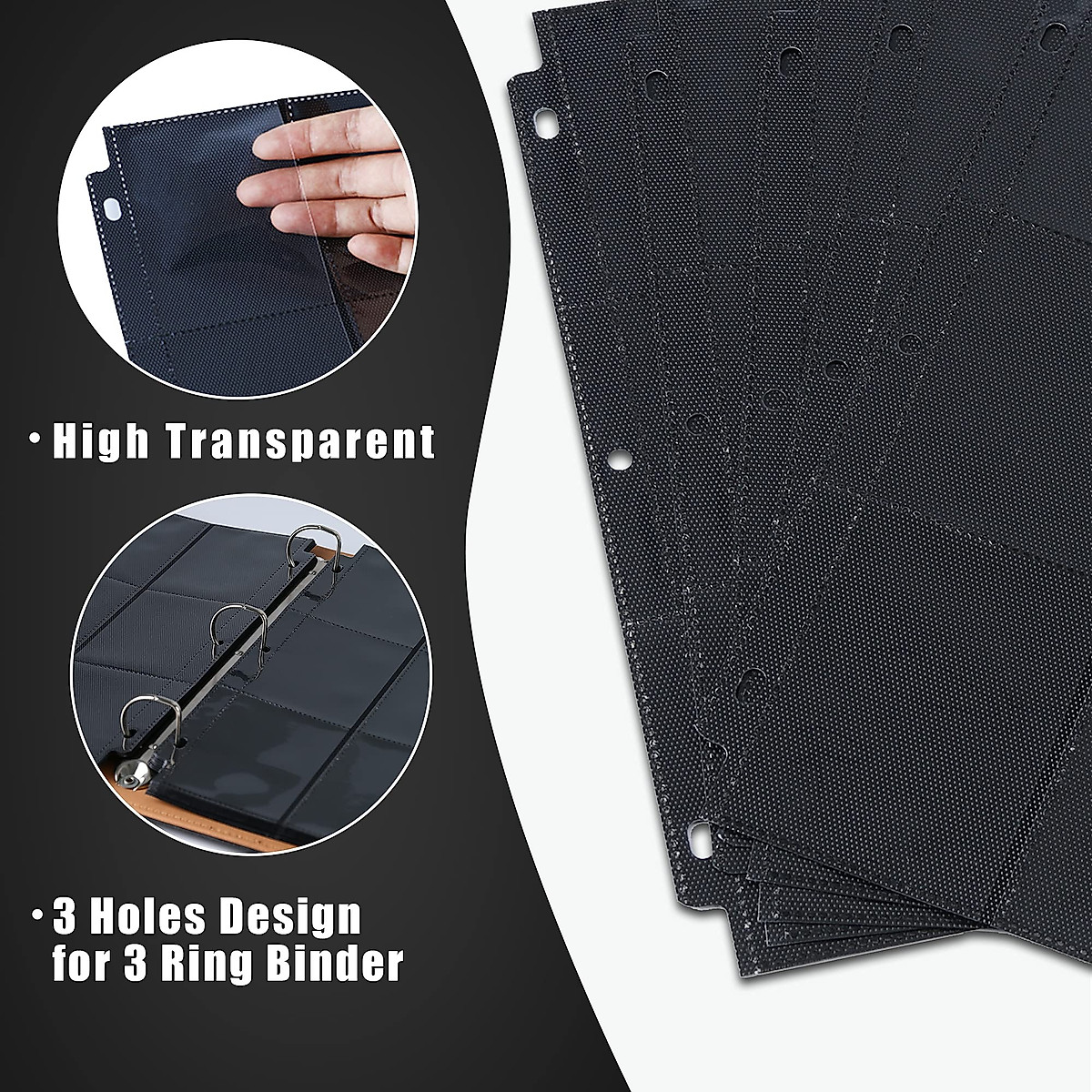 9 Pockets Trading Card Binder Sleeves Pages,900 Pockets/ 50 Sheets Card Protectors Fit 3 Ring Binder Card Sheets Double-Sided for Standard Size Cards Sport Cards Id Game Cards OS0850BK
