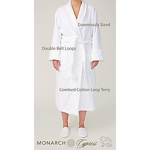 MONARCH Unisex Terry Bathrobe - 100% Lux Combed Cotton, 16 oz Loop Terry Shawl Collar Robe, Five-Star Hotel Choice (Medium, Non-Hooded)