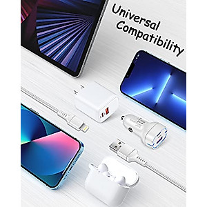 iPhone Fast Charger Kit for iPhone 14/13/12/11 Pro Max, X/XR/XS/SE, 8/7 Plus, 6/6s/5c, Quick Charge 3.0 Wall Plug Cigarette Lighter Car Adapter + Apple MFI Certified USB to Lightning Cable[2Pcs/3FT]