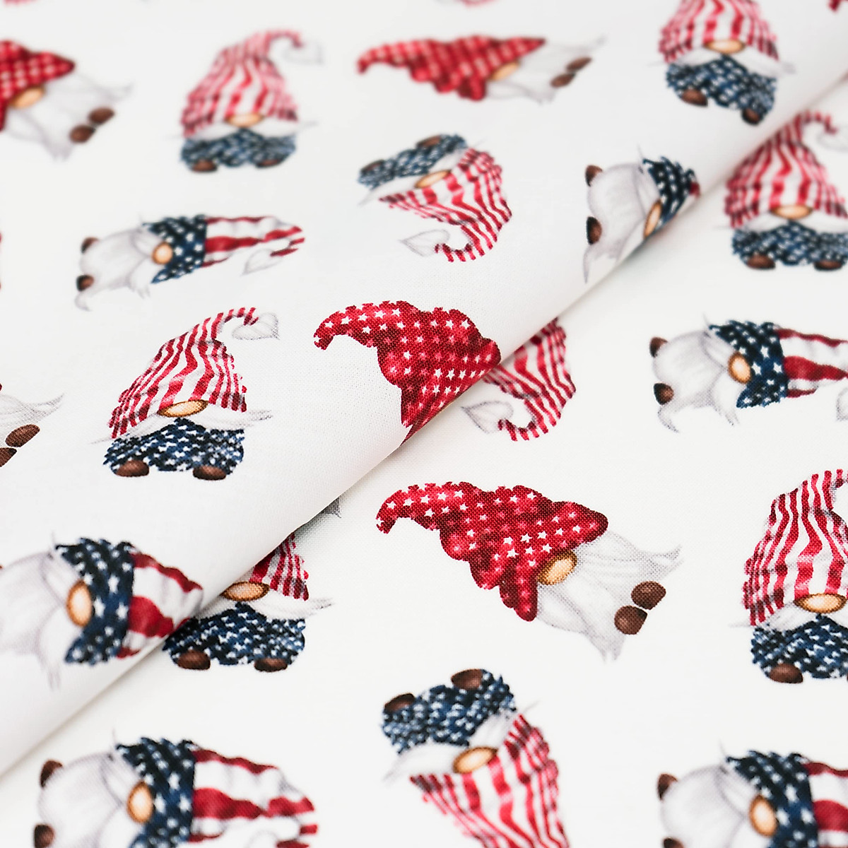 Singer Patriotic Print Fabric 100% Premium Cotton, 4Th of July Decoration, 1 Yard Precut, Patriotic Gnome