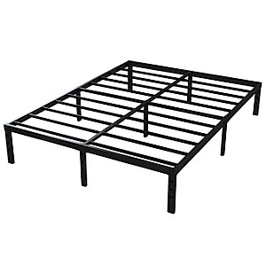 Queen Bed Frame No Box Spring Needed, 14 Inch Heavy Duty Metal Platform Bed Frame Queen Size, 1200lbs Steel Slats Support, Easy Assembly, Black