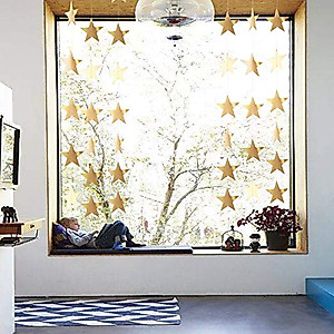 Gold Star Garland Banner Decorations - 156 Feet Bright Gold Paper Garland Hanging Decorations, Glitter Gold Star Bunting Banner for Wedding, Birthday, Holiday, Christmas Party