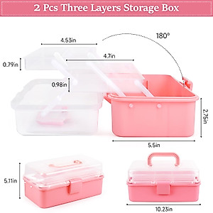 Akamino 2 Pcs Multipurpose Storage Box with Handle,3-layer Plastic Sewing, Art & Craft Case,11 In Portable Locking Tool Container Tackle Box for Cosmetic Medicine Jewelry Hair Accessories(Pink)