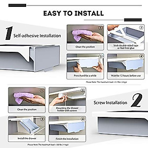 Auletin Under Desk Drawer - Desk Organizer Plastic Drawer for Under Desk Shelf, Under Cabinet Drawer Kitchen Organization and Storage Drawers Undermount Drawer for Spice Pullout For Cabinet