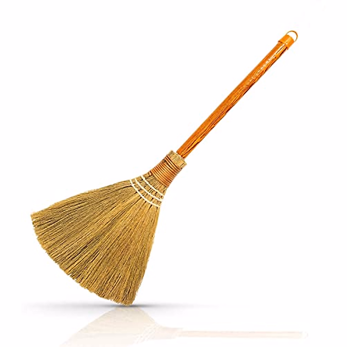 BMart Home Small Natural Whisk Sweeping Hand Handle Broom - Vietnamese Straw Soft Broom for Cleaning - Decoration Items - Indoor - Outdoor - 7.87'' Width, 24.4" Length