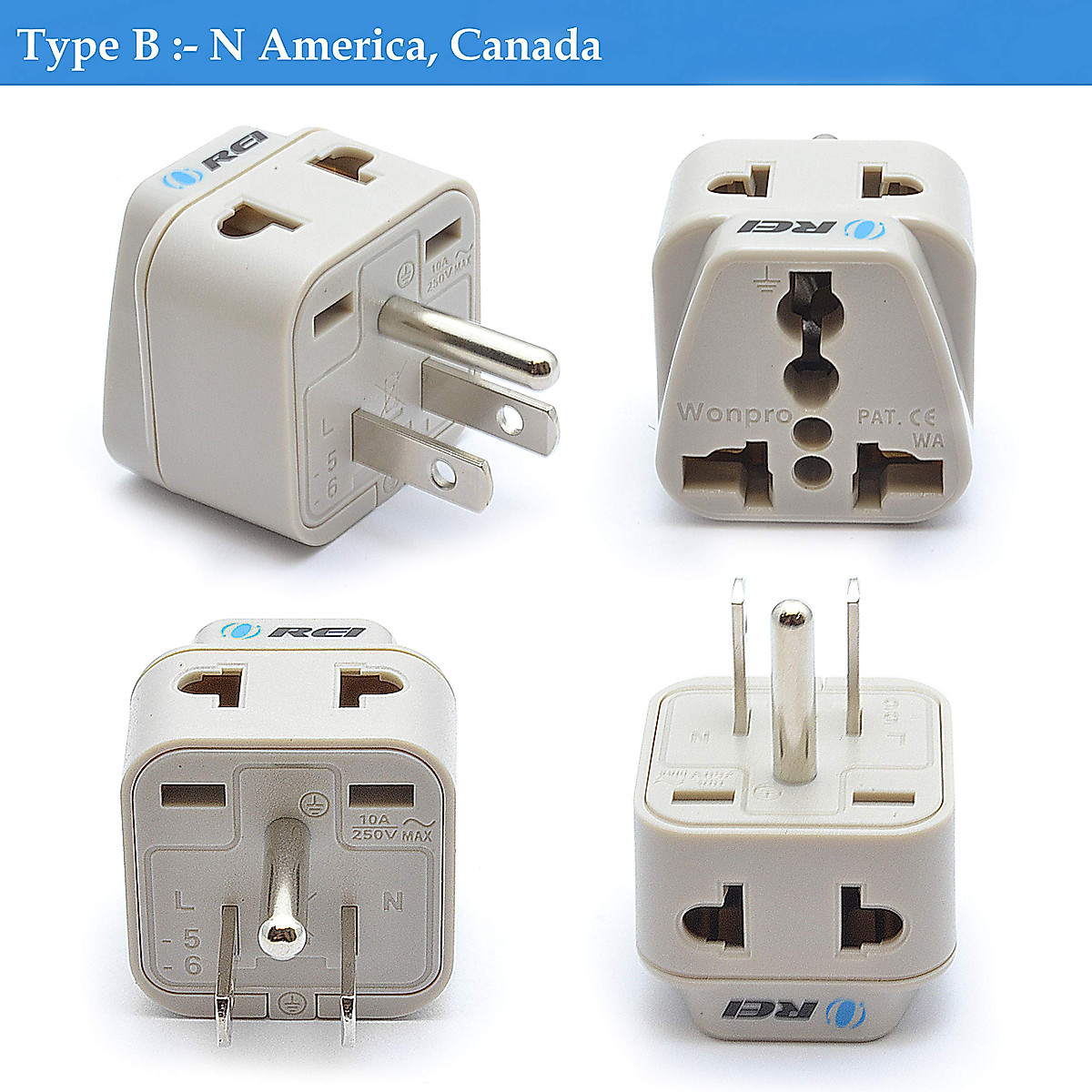 OREI 7 World Travel Adapter Plug Set Safe Grounded for Europe, Germany, Italy, S. Africa, China, Australia, UK, India and More