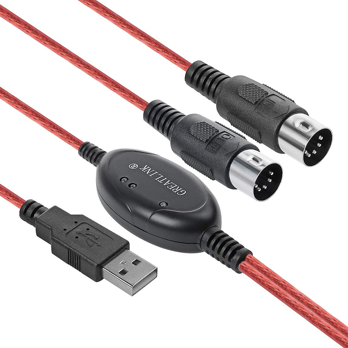 GREATLINK USB in-Out MIDI Interface Professional Piano Keyboard to PC/Laptop/Mac Converter/Adapter MIDI Cable for Home Music Studio Color Red - 6.5Ft