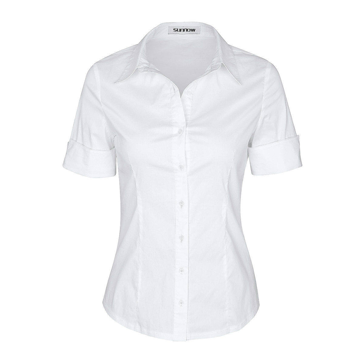 SUNNOW Womens Button Down Shirts Tailored Short Sleeve Shirt Basic Simple Stretch Wrinkle Free Formal Work Blouses White