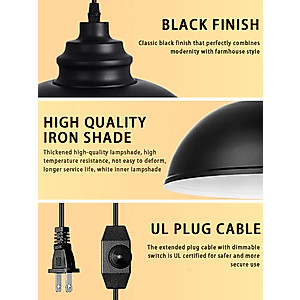 Black Vanity Light Fixtures 2-Light Mason Jar Wall Lamp Farmhouse Wall Sconces, Plug in Pendant Lighting with Cord 2 Pack Black Hanging Lamp with Plug in Cord 15.8ft and Dimmer Switch Bundled Goods