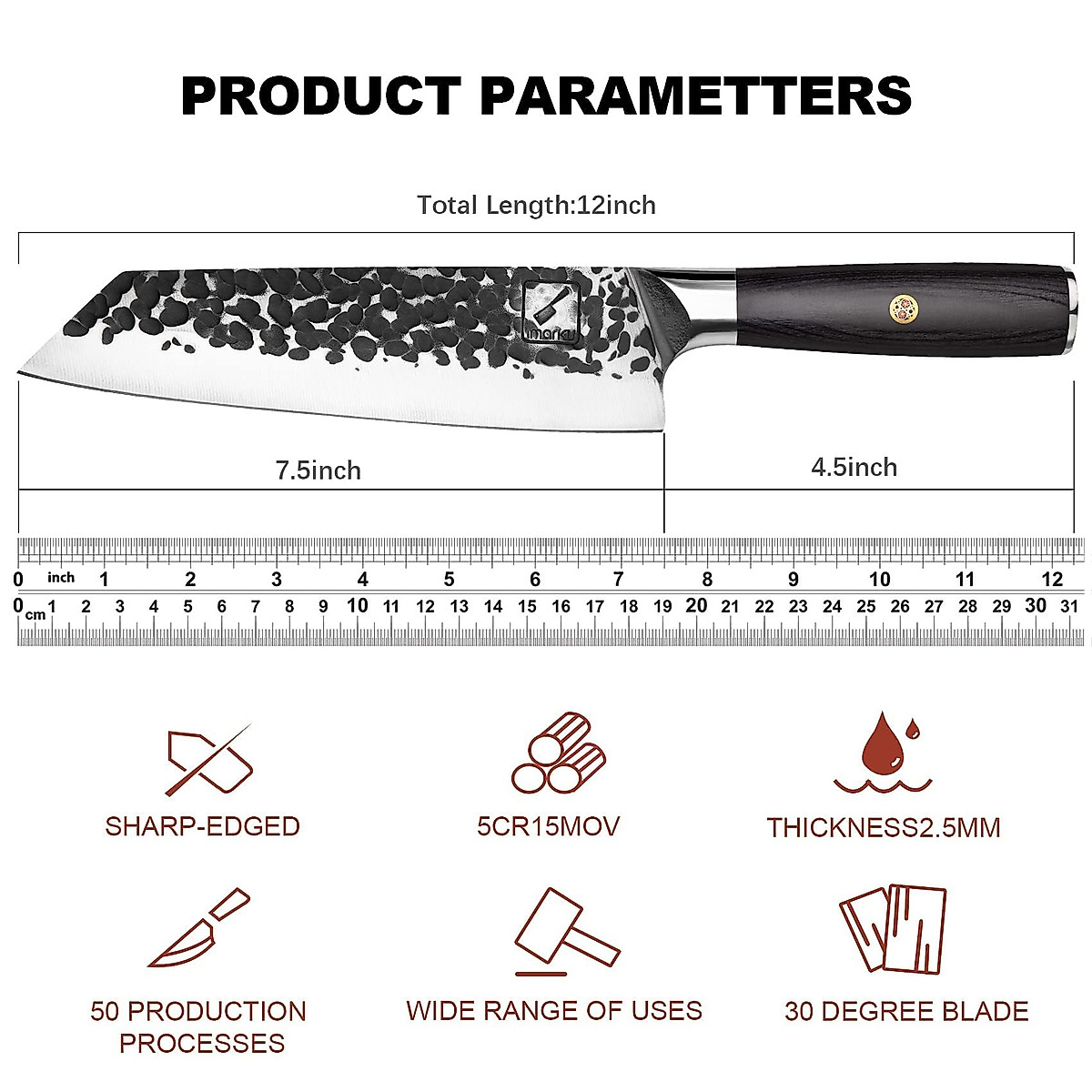imarku Chef Knife Japanese Forged Knife 7.5 Inch High Carbon German Stainless Steel Meat Cleaver Knife Kitchen Kiritsuke Knife for Home and Restaurant Christmas Gift for Men and Women