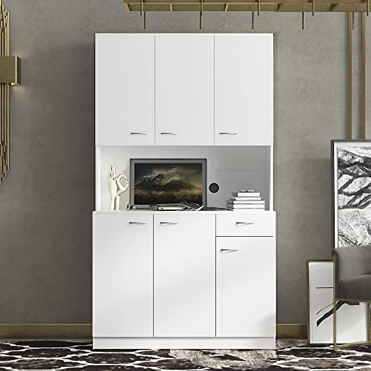 Cabinet, Large Kitchen Storage Cabinet Buffet Cabinet 71" Freestanding Kitchen Pantry Cabinet Cupboard with 6 Doors and 1 Drawer Versatile Wardrobe & Kitchen Cabinet Craft Storage Cabinet (White)
