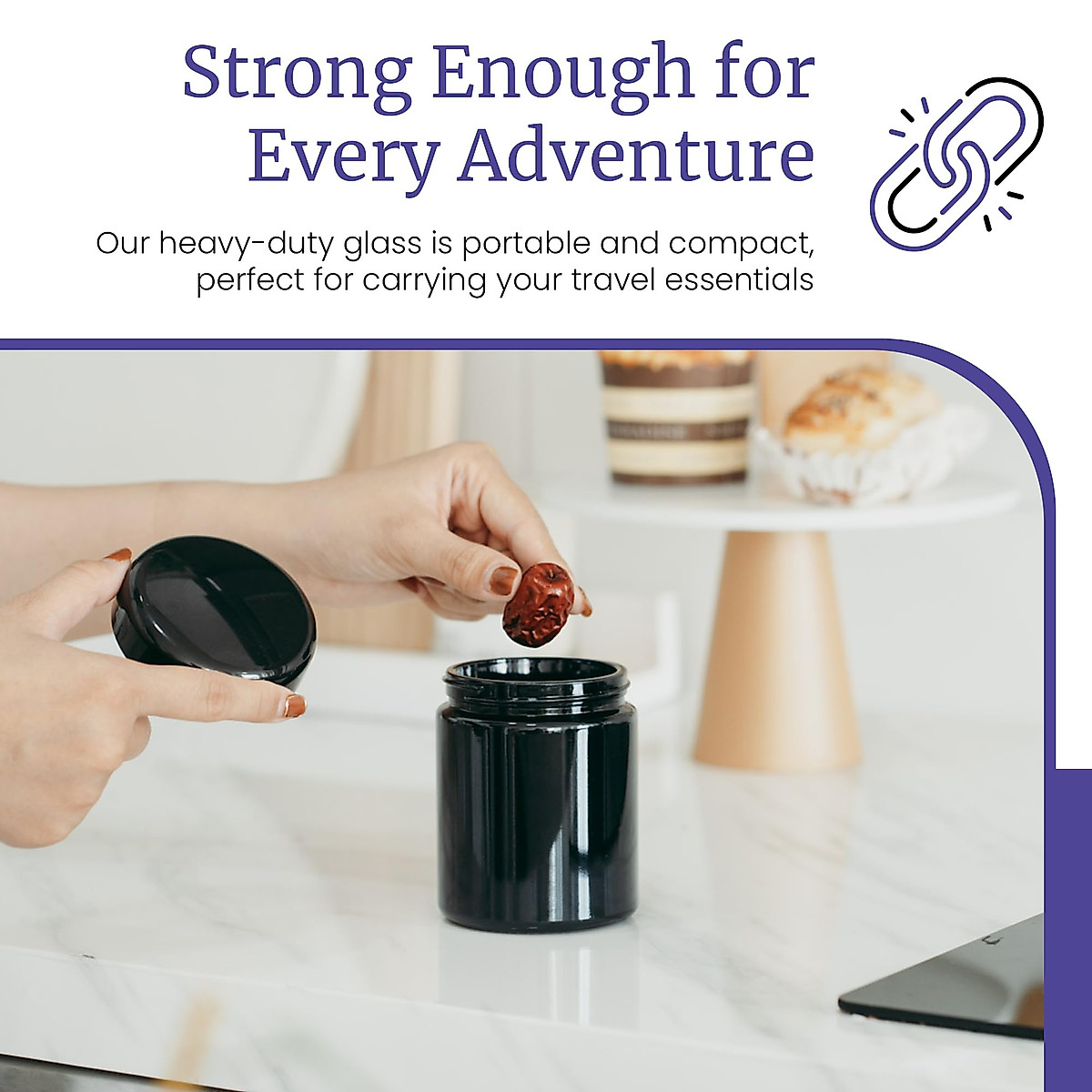Infinity Jars 250 ml (8.3 fl oz) Tall Black Ultraviolet Refillable Empty Glass Screw Top Jar